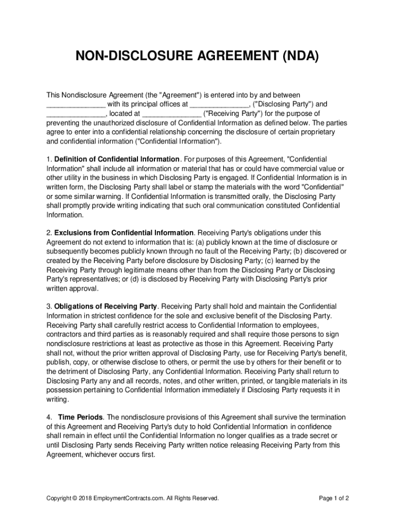 Fillable Online Non-Disclosure Agreement (NDA) TemplatesPDFWord Fax ...