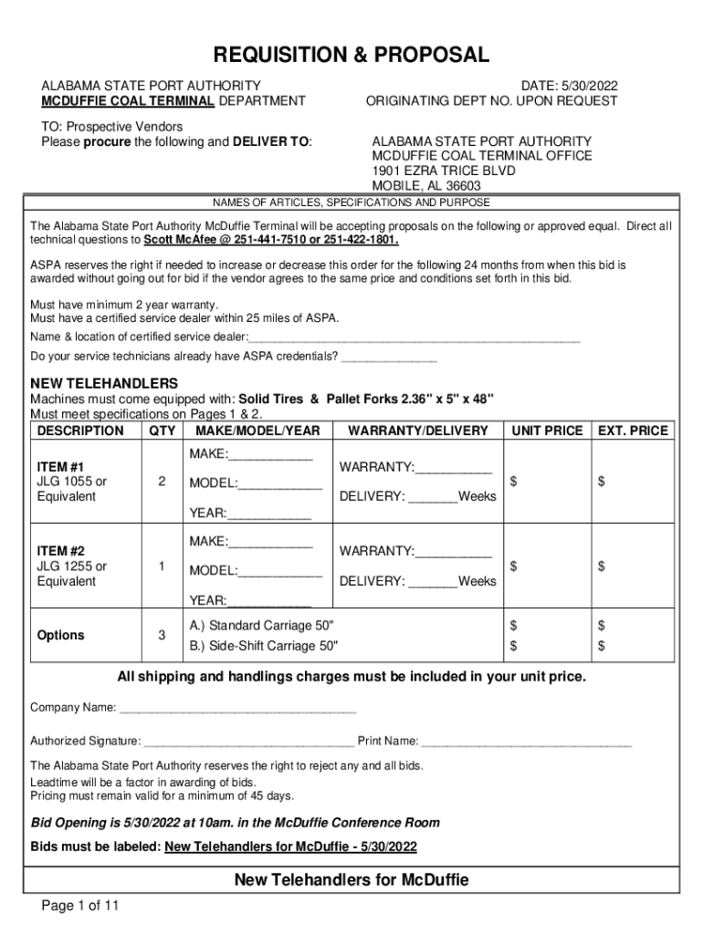Fillable Online The Alabama State Port Authority McDuffie Terminal will ...
