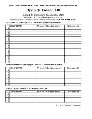 Remplissable En Ligne Feuille d'inscriptions - Entry form Fax Email Imprimer - pdfFiller