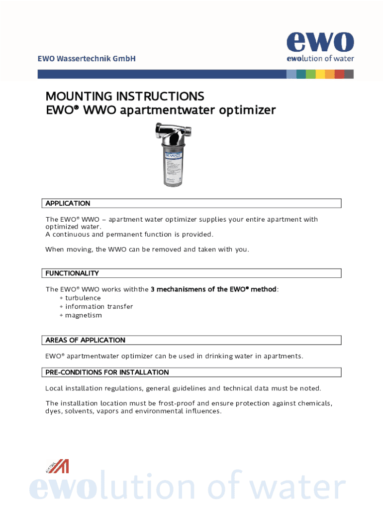 Fillable Online PRODUCT DATA SHEET EWO WWO Apartmentwater ... Fax Email ...