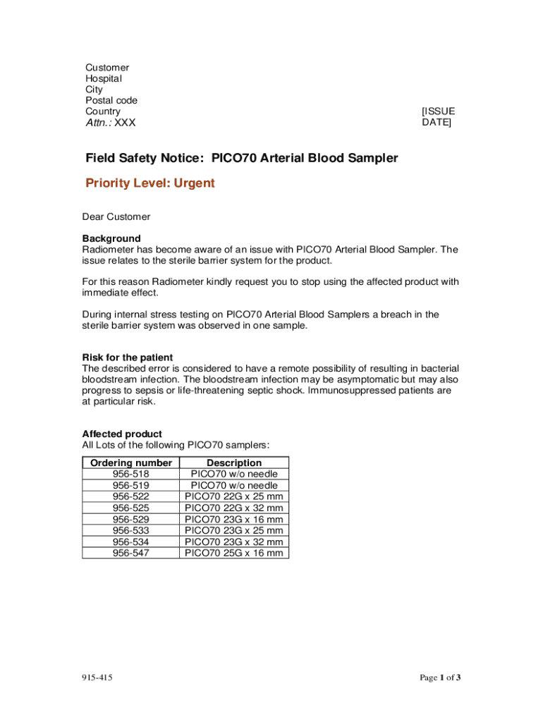 Fillable Online safePICO and PICO 70 blood gas self-fill syringes Fax ...