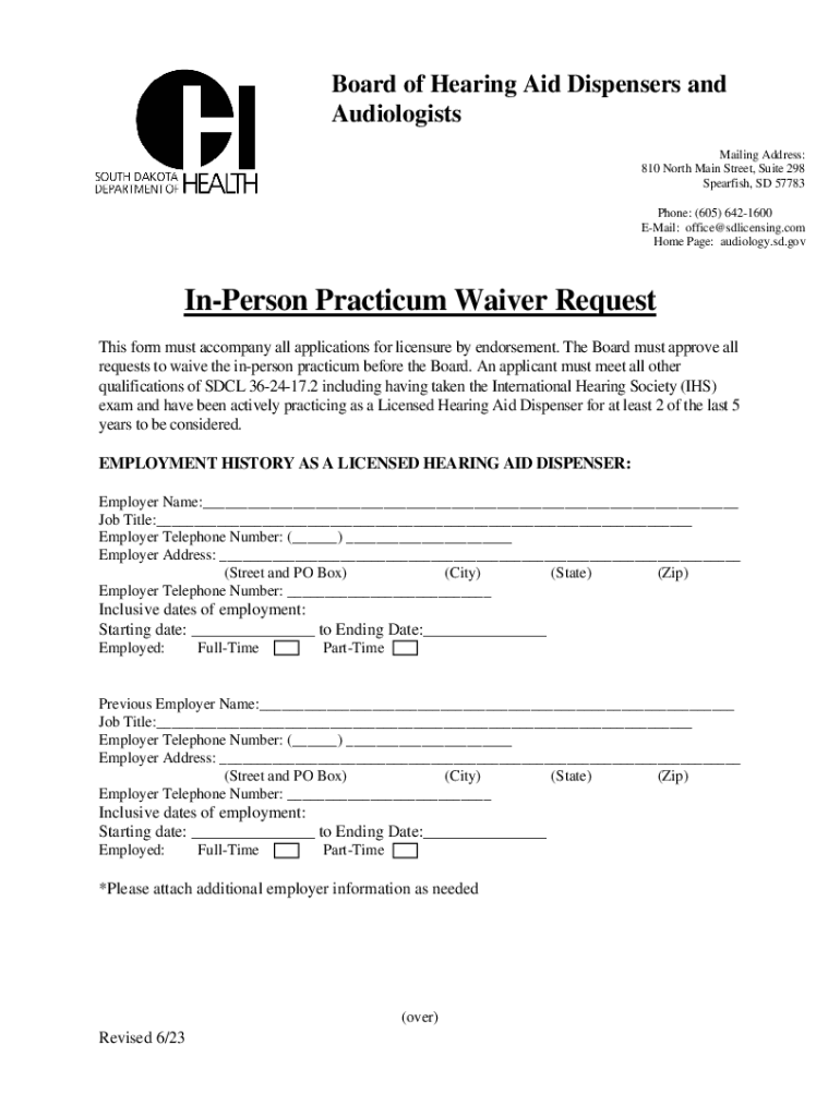 Fillable Online doh sd In-Person Practicum Waiver Request Fax Email ...