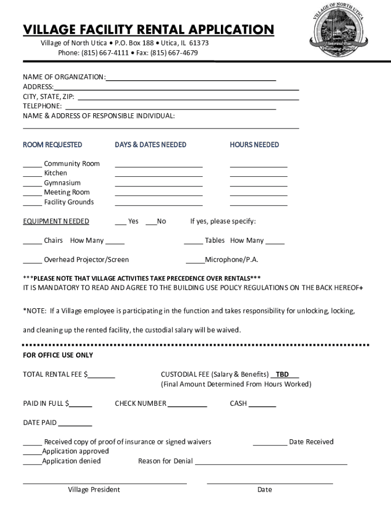 Fillable Online VILLAGE FACILITY RENTAL APPLICATION Fax Email Print ...