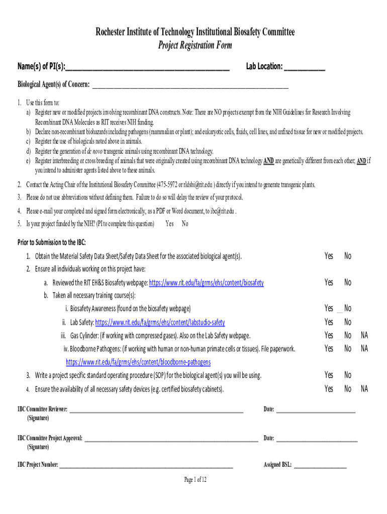 Fillable Online UofR: EHS: Institutional Biosafety: IBC Registration Forms Fax Email Print ...