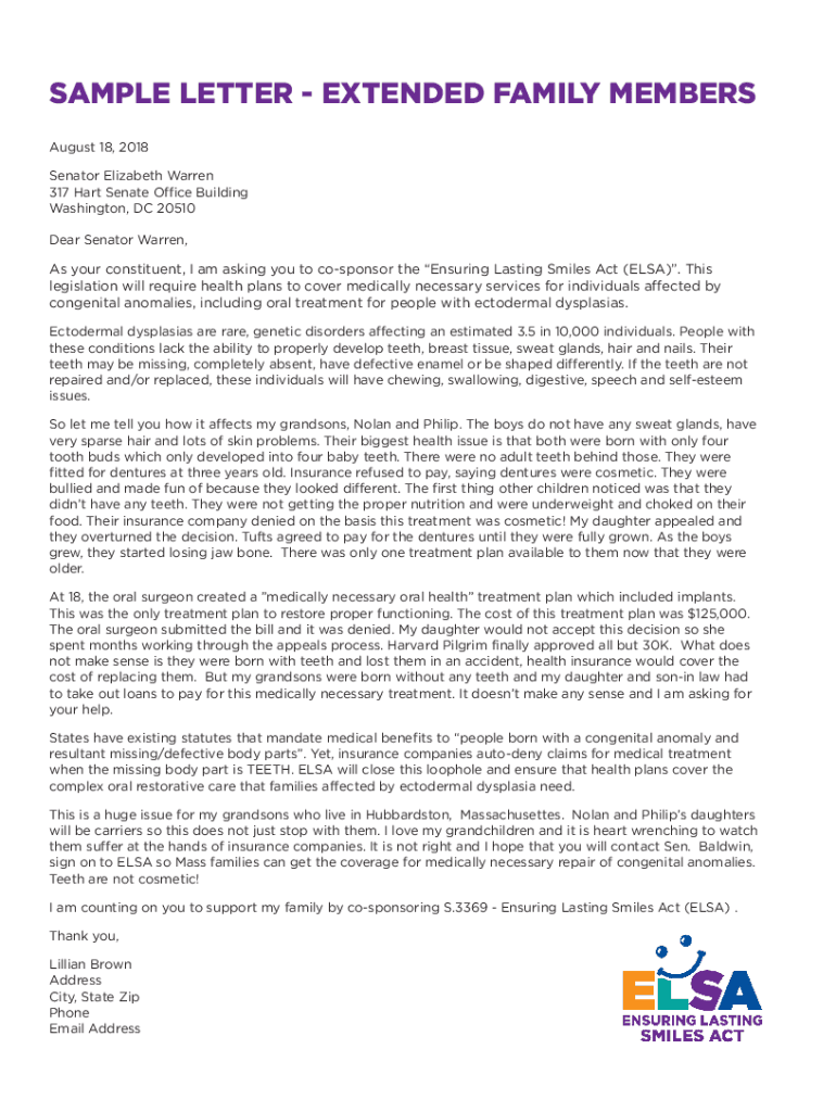 Fillable Online SAMPLE LETTER - EXTENDED FAMILY MEMBERS Fax Email Print ...