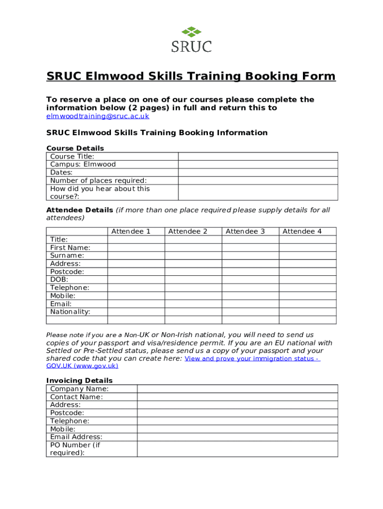 Elmwood training course booking Doc Template | pdfFiller