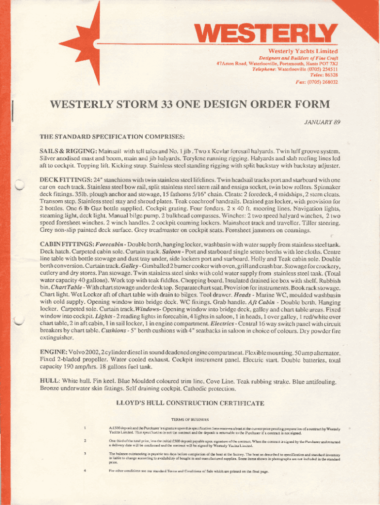 Fillable Online WESTERLY STORM 33 ONE DESIGN ORDER FORM Fax Email Print ...