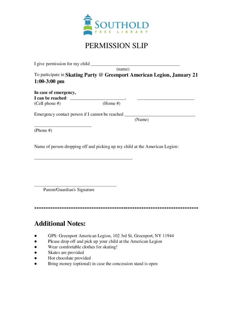 Fillable Online Ice Skating Permission Slip - cloudfront.net Fax Email Print - pdfFiller