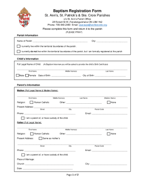 Fillable Online Parish Registration Form - St. Ann Catholic Church Fax ...
