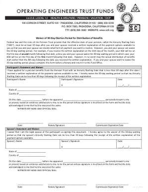 Fillable Online Waiver of 30-Day Election Period for Distribution of ...