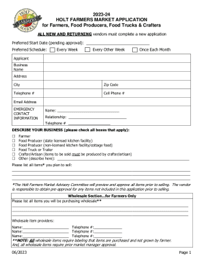 Fillable Online 2024 Farmers Market Vendor Application ... Fax Email ...