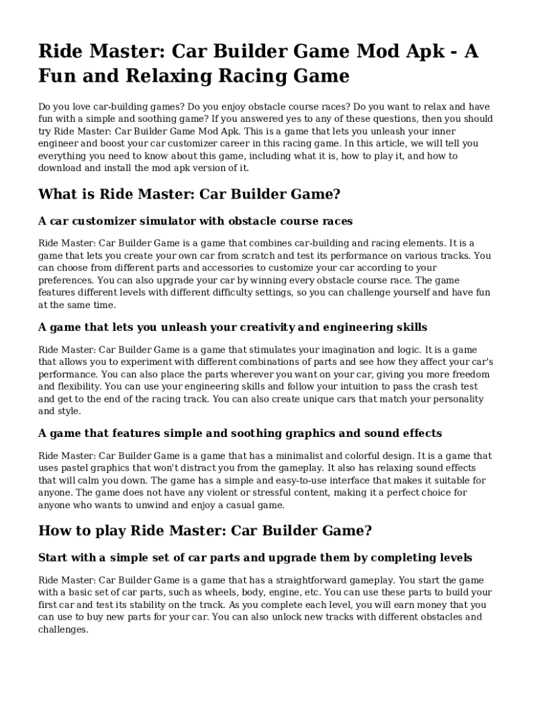 Fillable Online Ride Master: Car Builder Game - Apps on Google Play Fax ...