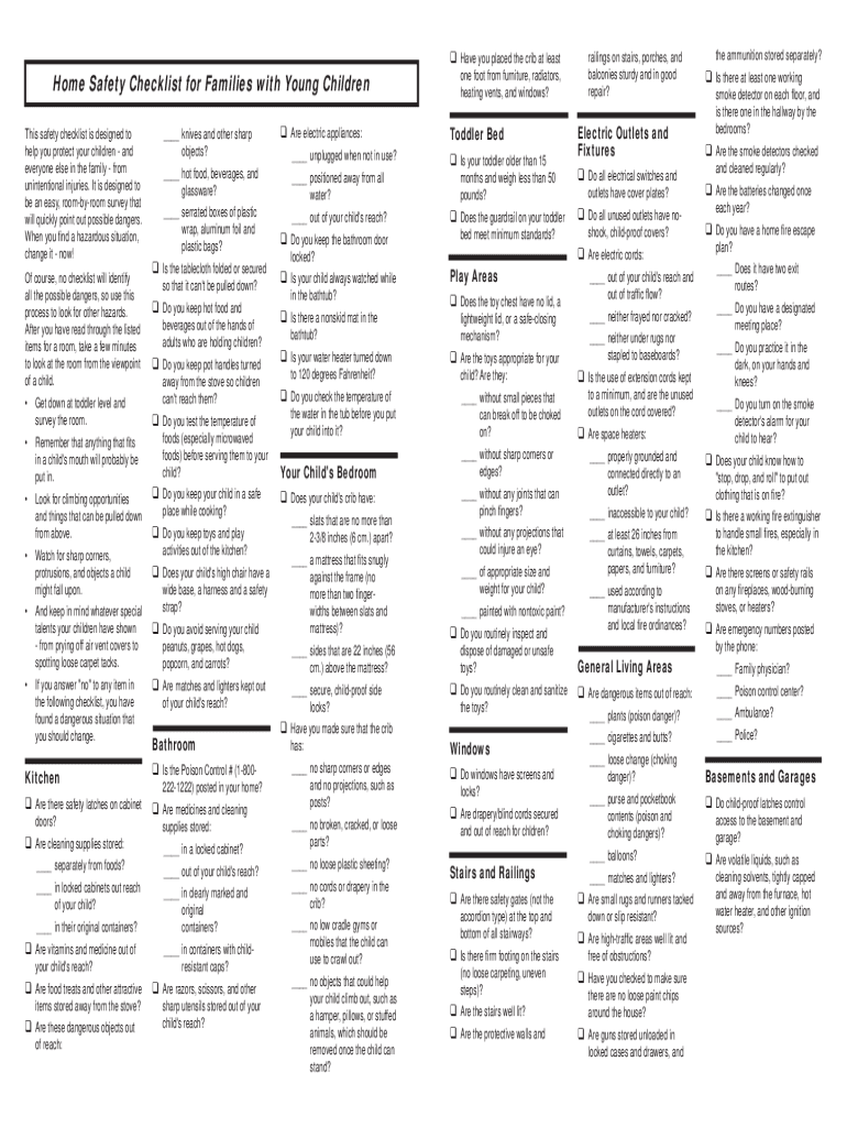Fillable Online Home Safety Checklist for Families with Young Children ...