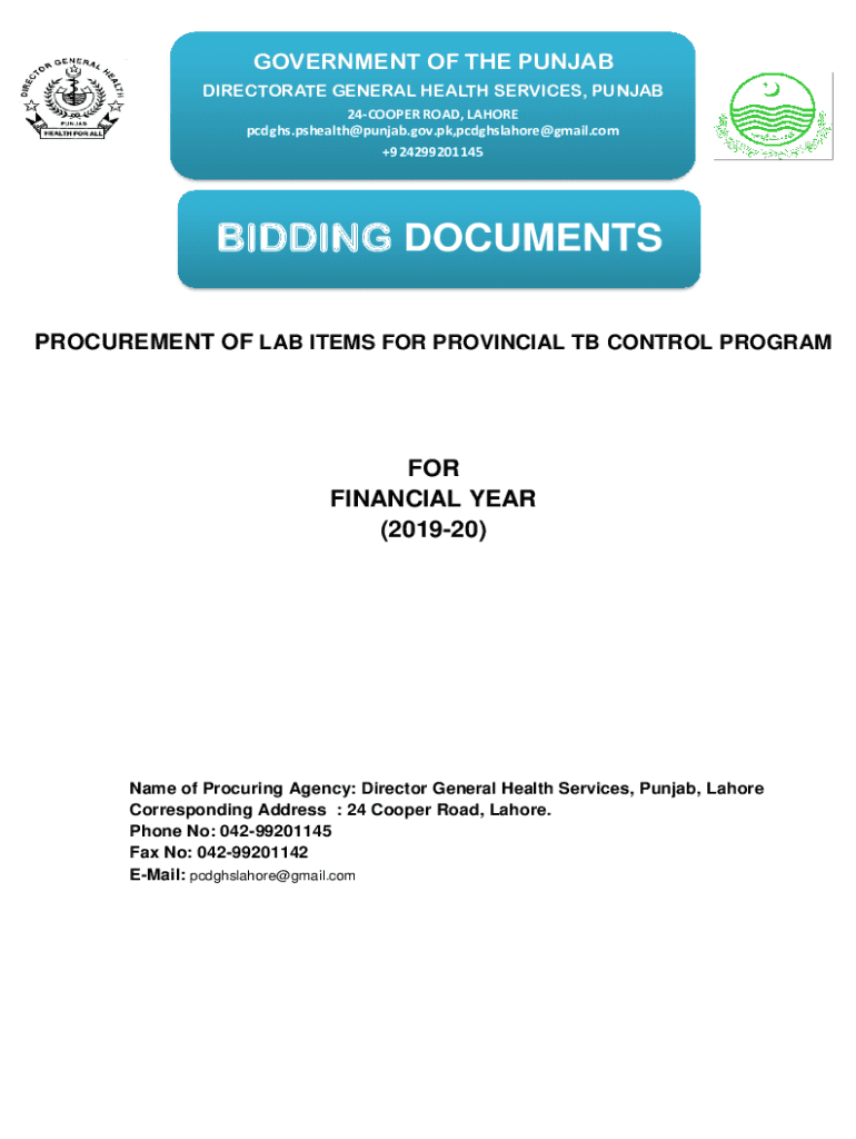 Fillable Online PROCUREMENT OF LAB ITEMS FOR PROVINCIAL TB CONTROL ...
