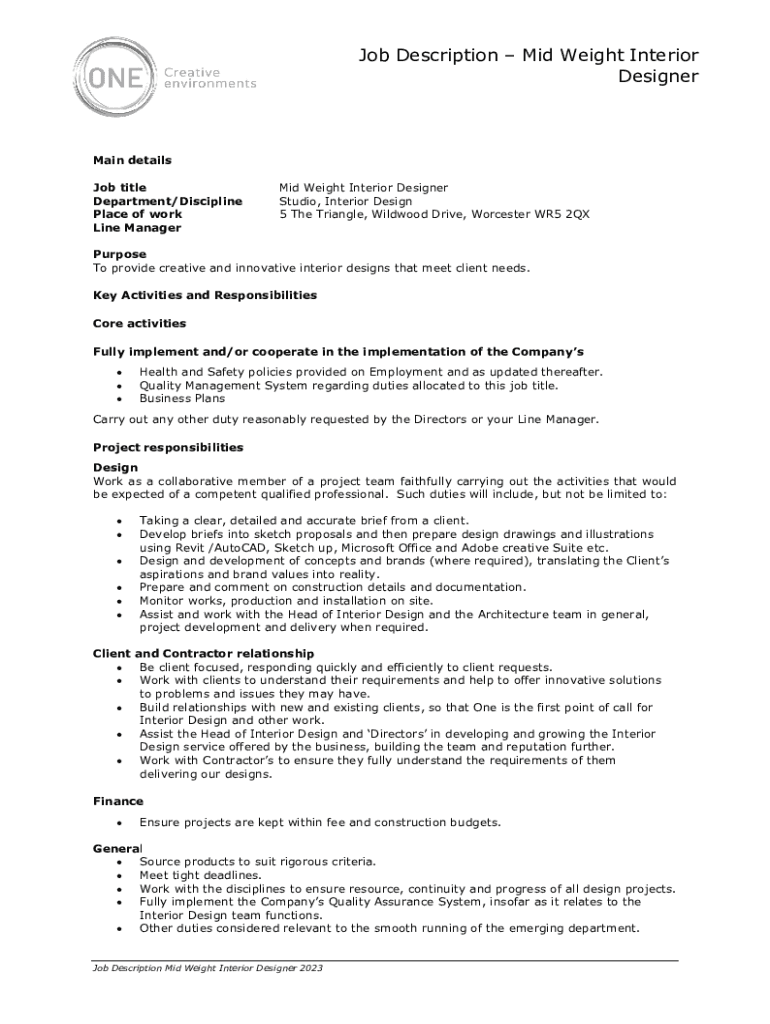 Fillable Online Interior Designer Job Description Template Fax Email ...