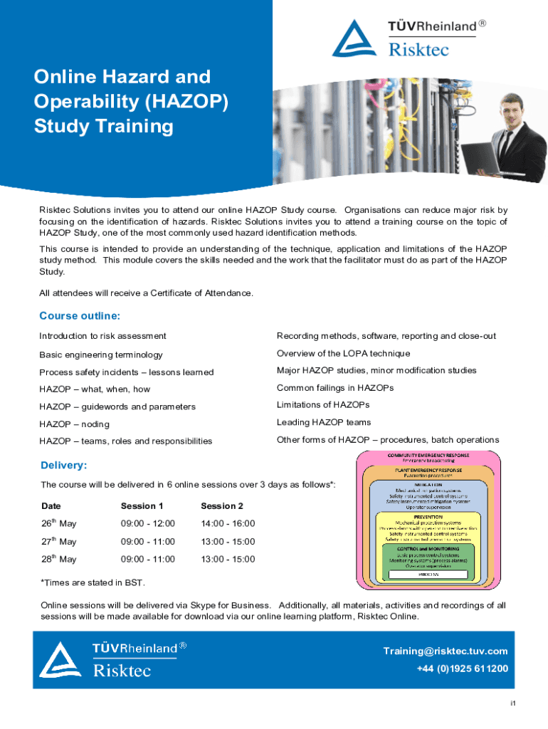 Fillable Online Welcome to the HAZOP Study website - Training, Certification ... Fax Email Print ...