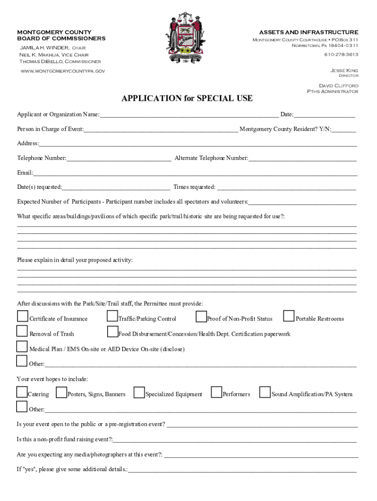 Fillable Online Special Use Permit Application Guidelin Montgomery ...