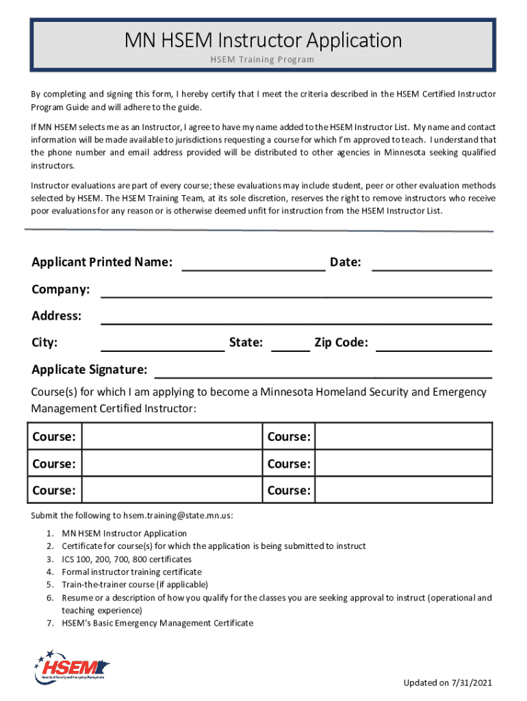 Fillable Online dps mn Training - Instructors - Minnesota Department of Public Safety Fax Email ...