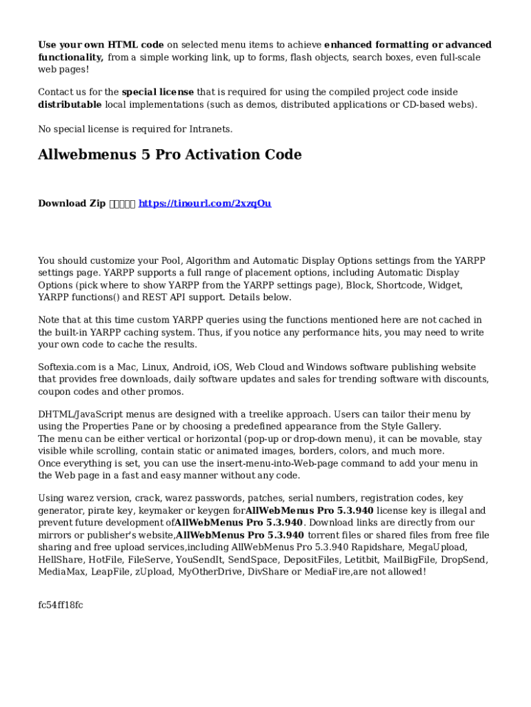 Fillable Online Allwebmenus 5 Pro Activation Code Fax Email Print ...