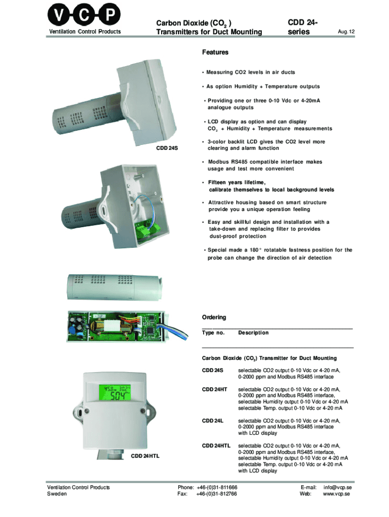 Fillable Online Duct CO2 sensor24 V AC-V DC Fax Email Print - pdfFiller
