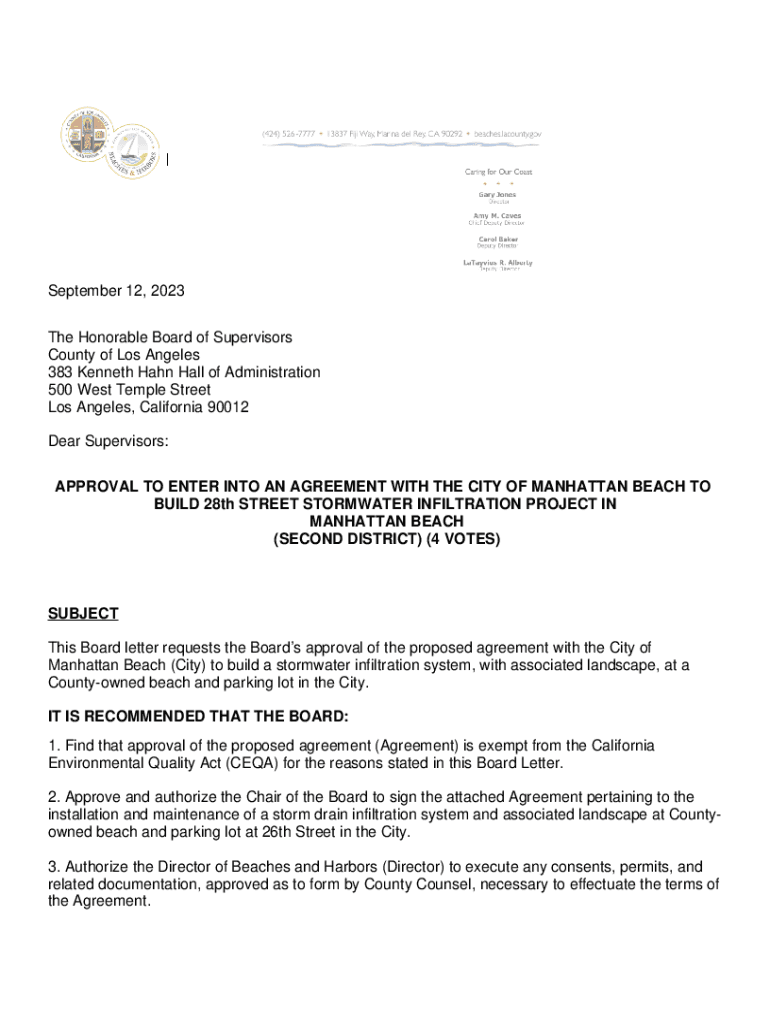 Fillable Online file lacounty This Board letter requests the Board's approval of the proposed ...