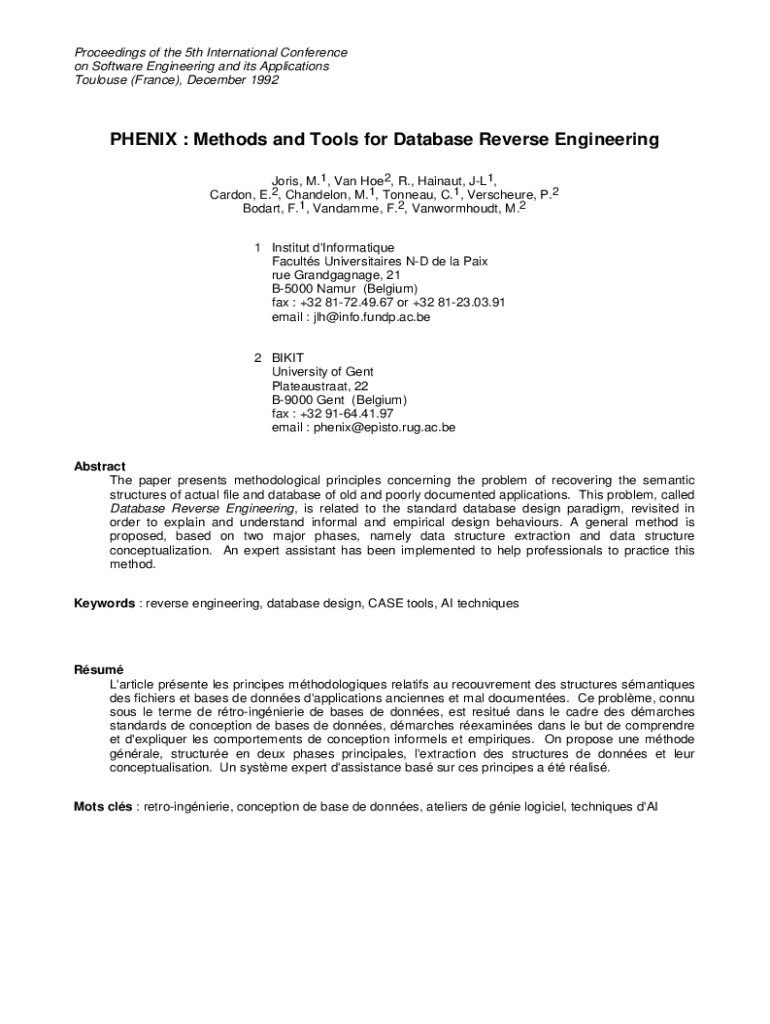 Fillable Online staff info unamur Database Reverse EngineeringRequest PDF Fax Email Print ...