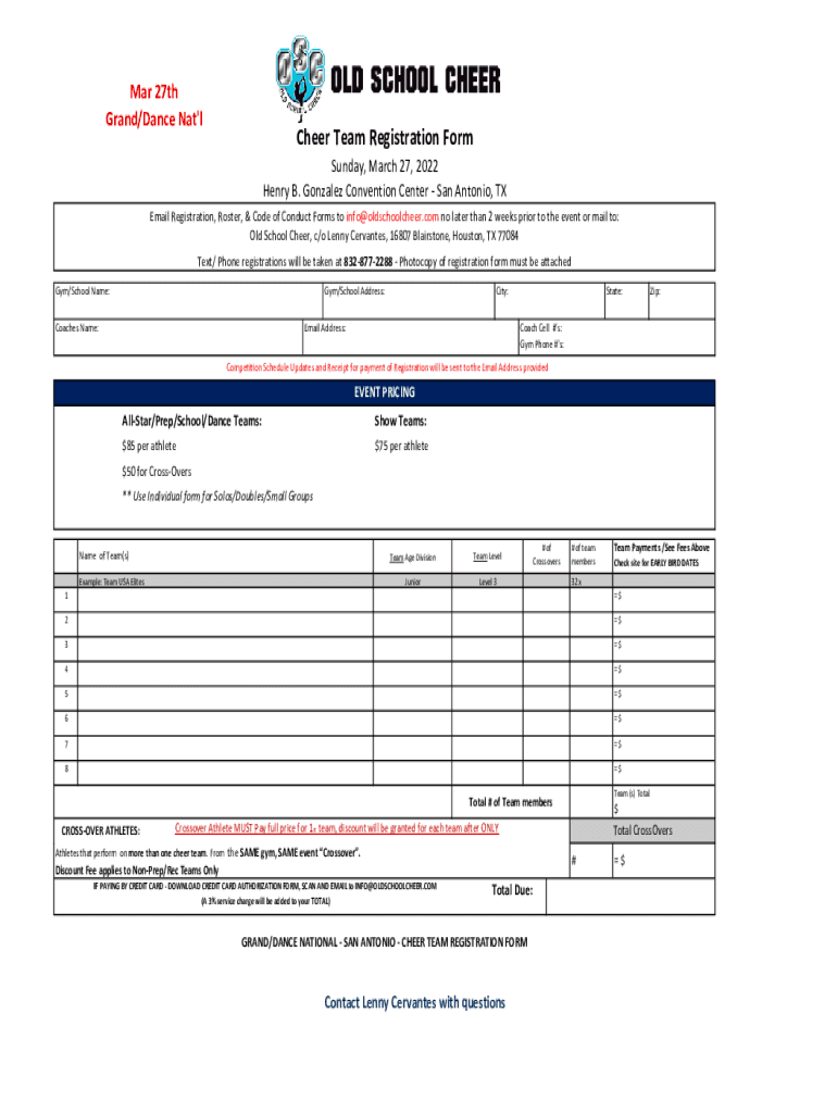 Fillable Online Texas Youth Football Association/TYFA Cheer Competition ...