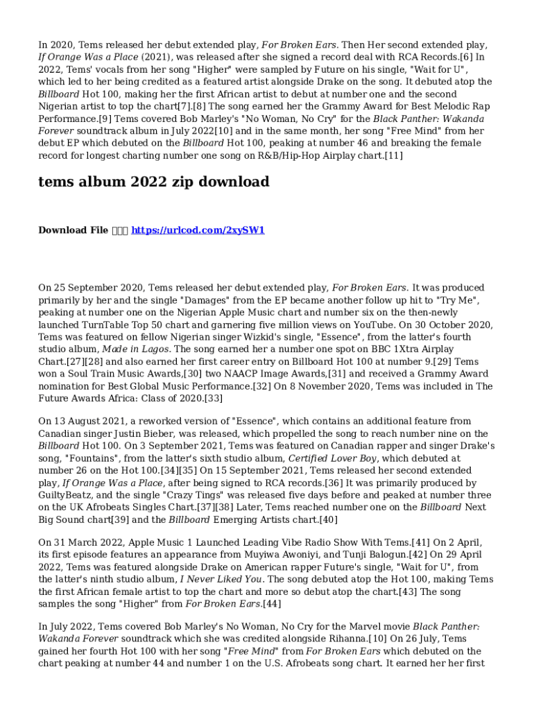 Fillable Online Tems: For Broken Ears, Essence and If Orange Was a ...