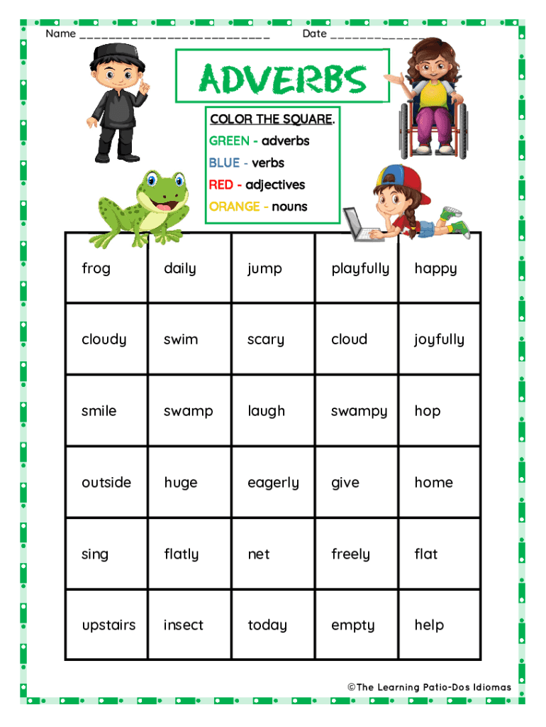 Fillable Online Noun-Light blue; Pronoun-red ; Adjective-Green; Verb ...