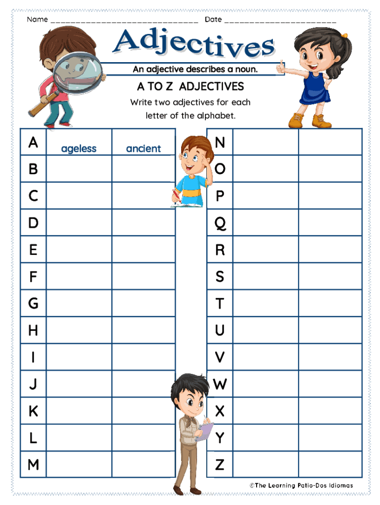 Fillable Online The Ultimate 900+ List of Adjectives: From A to Z Fax ...