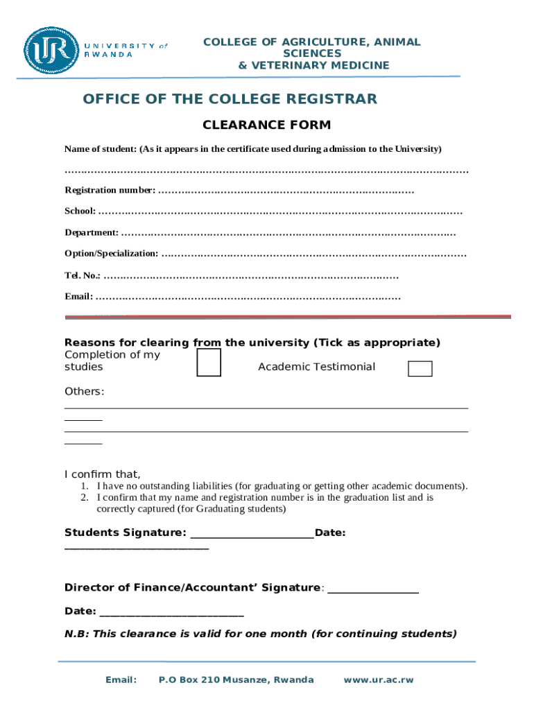office of the college registrar clearance Doc Template | pdfFiller