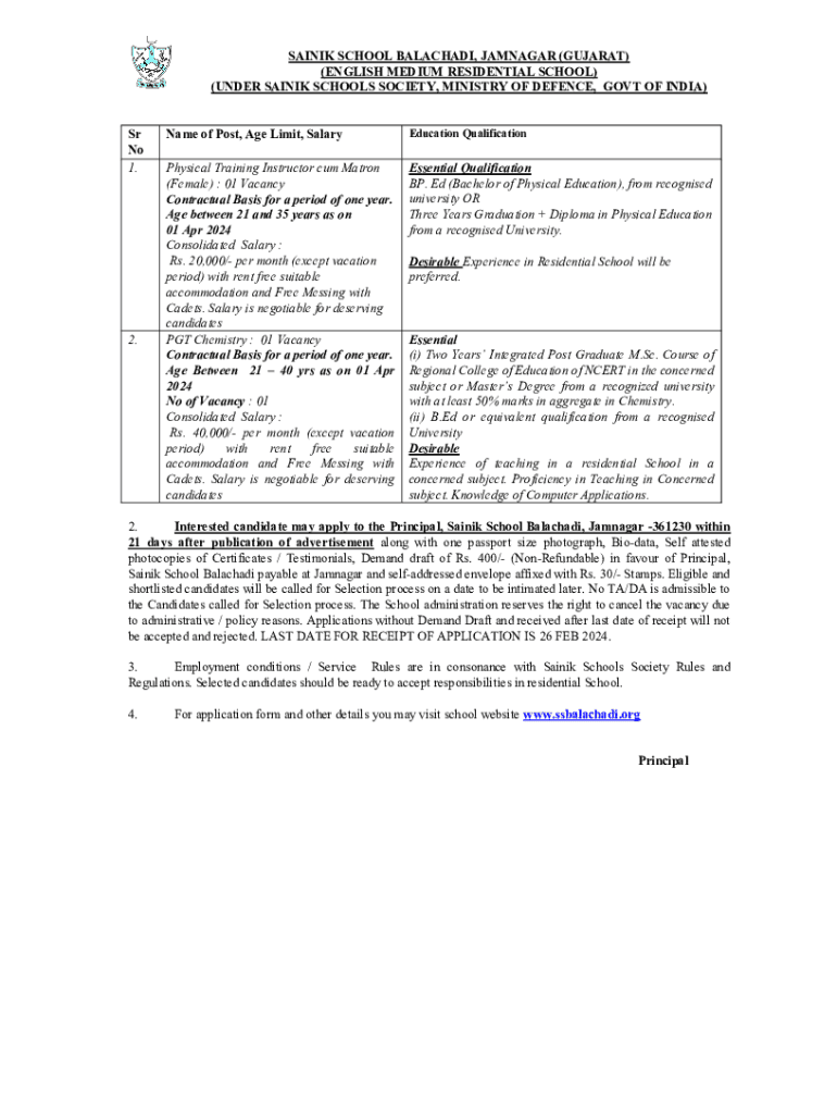 Fillable Online APPLICATION FORM FOR THE POST OF PGT CHEMISTRY AND PTI ...