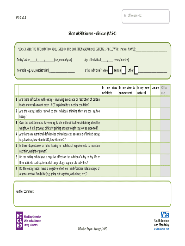 Fillable Online Short ARFID Screenclinician (SAS-C) Fax Email Print ...