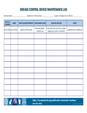Fillable Online Grease Trap Maintenance, Procedures and Cleaning Logs ...