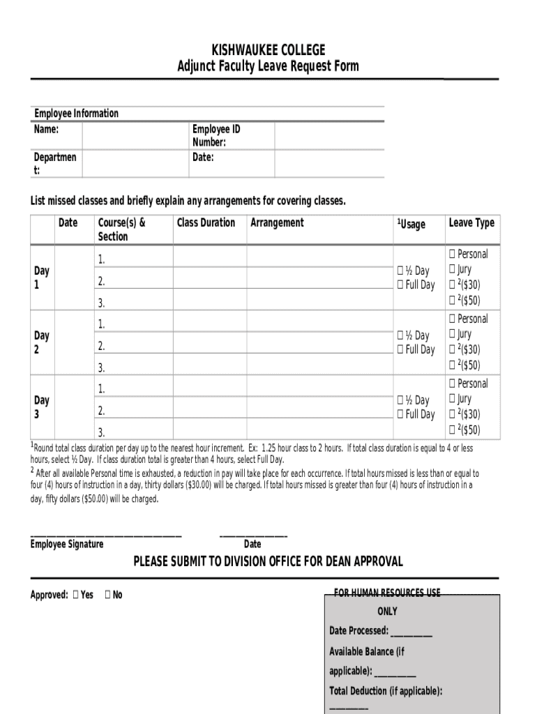 Adjunct leave request Doc Template | pdfFiller