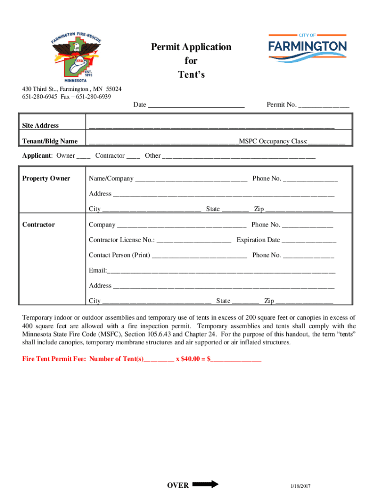 Fillable Online Tent and Canopy Permit Application Packet (PDF) Fax ...