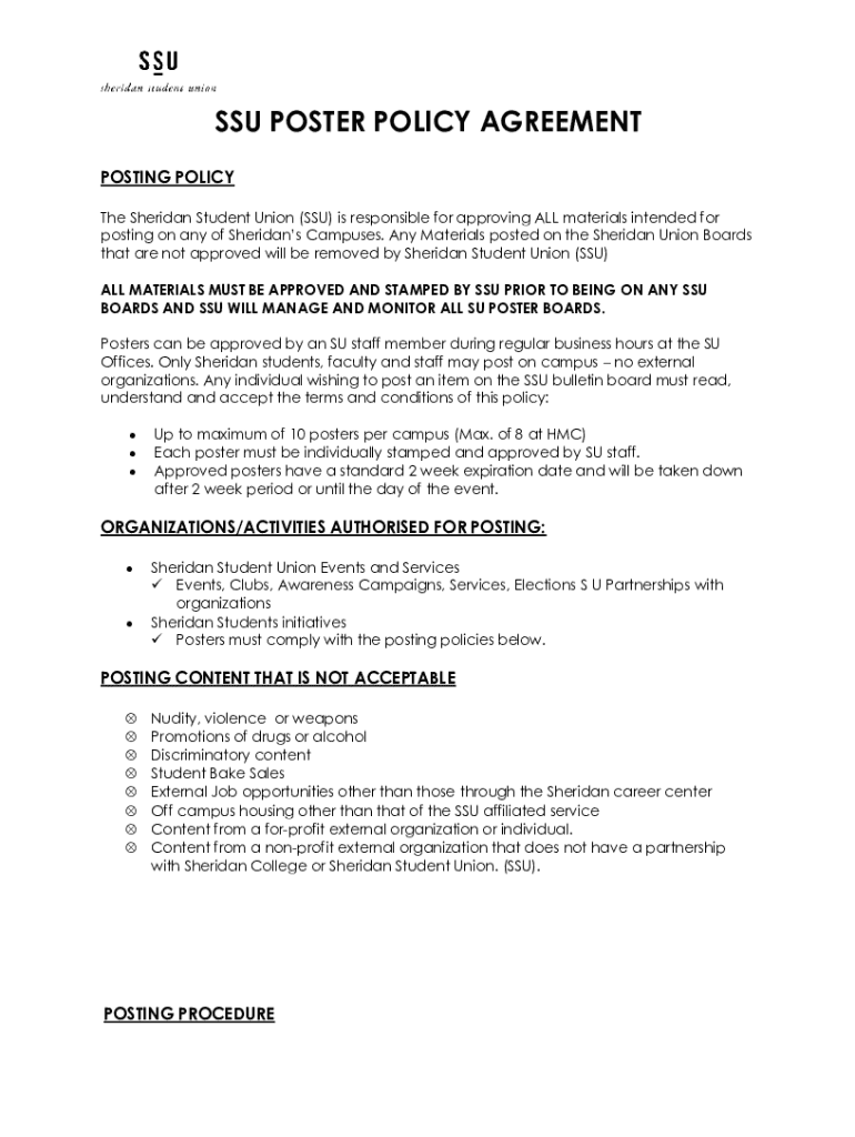 Fillable Online SSU POSTER POLICY AGREEMENT Fax Email Print - pdfFiller