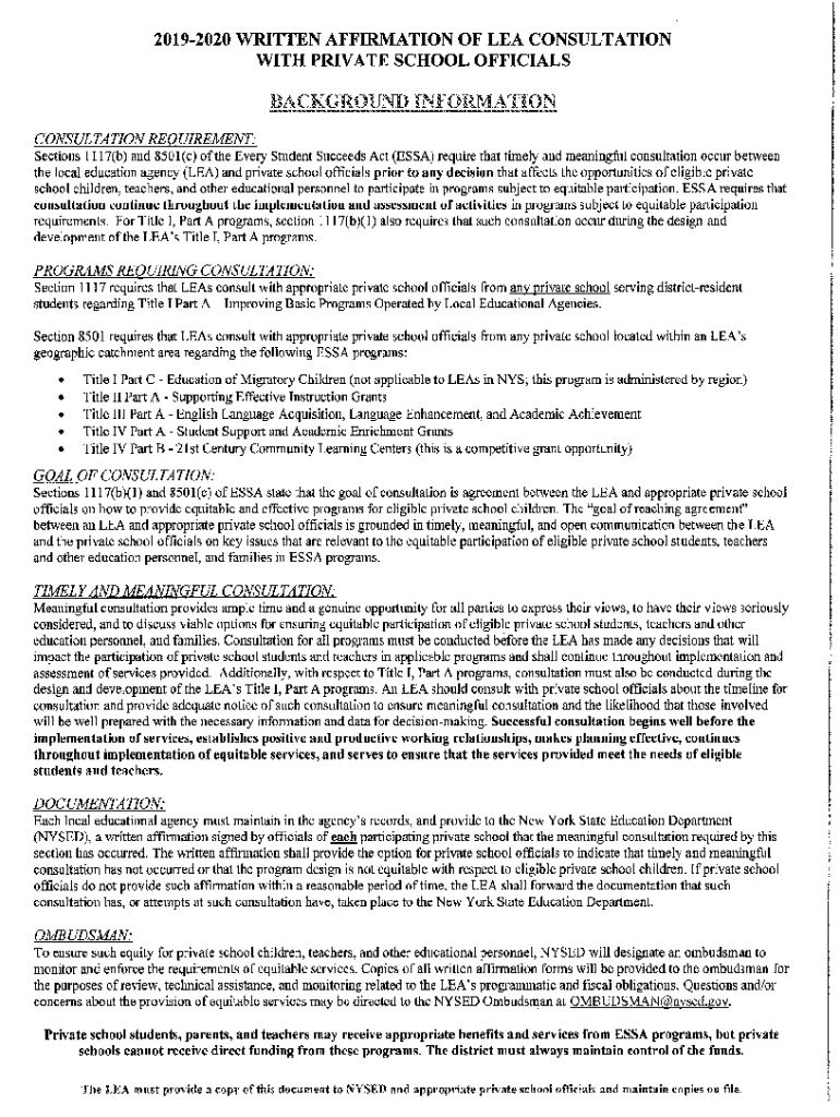 Fillable Online Affirmation of Consultation With Private Nonprofit School ( ... Fax Email Print ...
