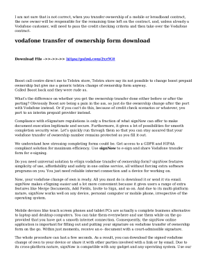 Fillable Online Vodafone Transfer Of Ownership Form Download Fax Email ...
