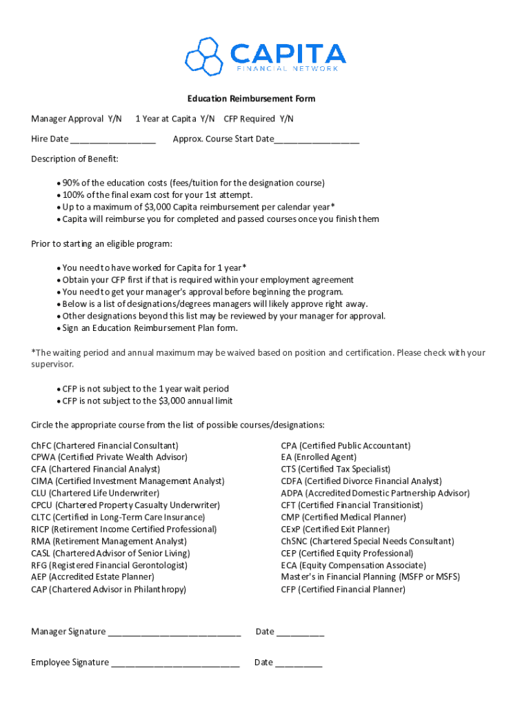 Fillable Online Education Reimbursement Form Manager Approval Y/N 1 ...