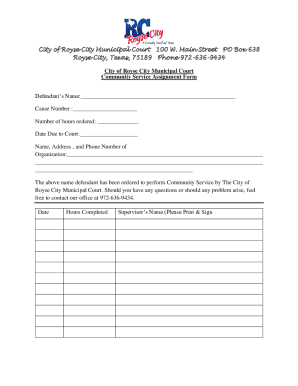 Fillable Online Community Service Assignment Form Fax Email Print ...