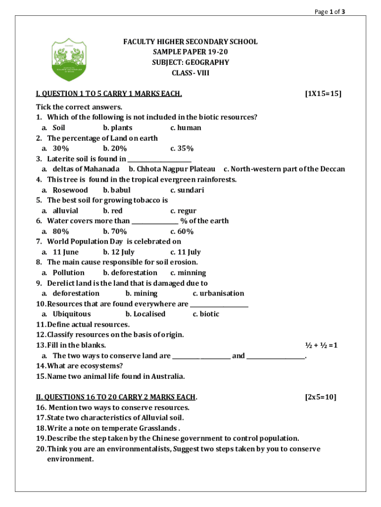Fillable Online Class - 1 English Set - 1 Question Paper - scert.cg.gov ...