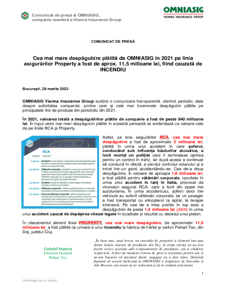 Fillable Online Cele mai mari despagubiri platite de OMNIASIG in prima ...