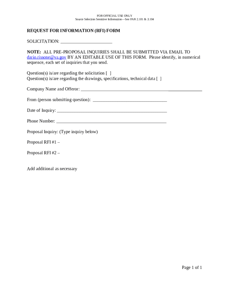 Request for Ination (RFI) - Overview & Purpose Doc Template | pdfFiller