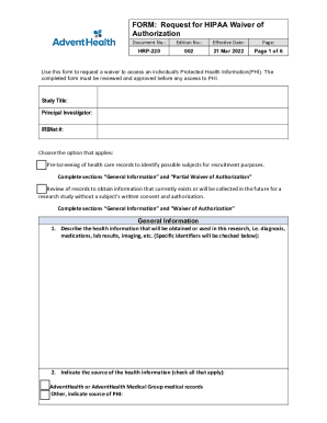 Fillable Online HIPAA Request for Alteration or Waiver of Authorization ...
