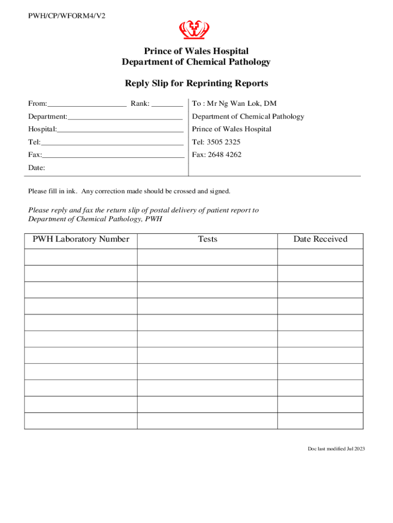 Fillable Online Reply Slip for Reprinting Reports Fax Email Print ...