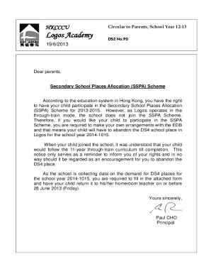 Fillable Online Secondary School Places Allocation (SSPA) Scheme Fax ...