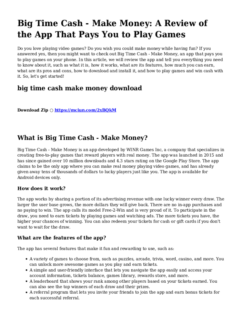 Fillable Online Big Time Cash - Make Money - Apps on Google Play Fax Email Print - pdfFiller