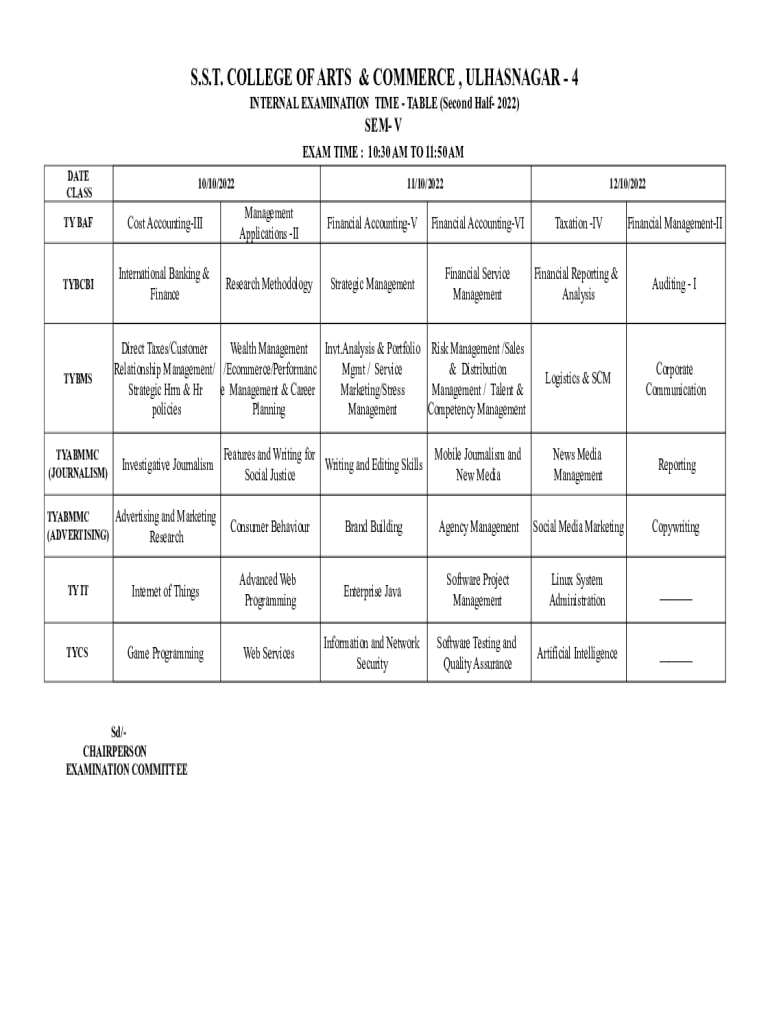 Fillable Online Internal Exam Time Table - FIRST TERM - 2022 - 23 Fax Email Print - pdfFiller