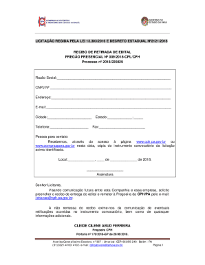 Preenchível Disponível preencher o recibo de entrega do edital e ...